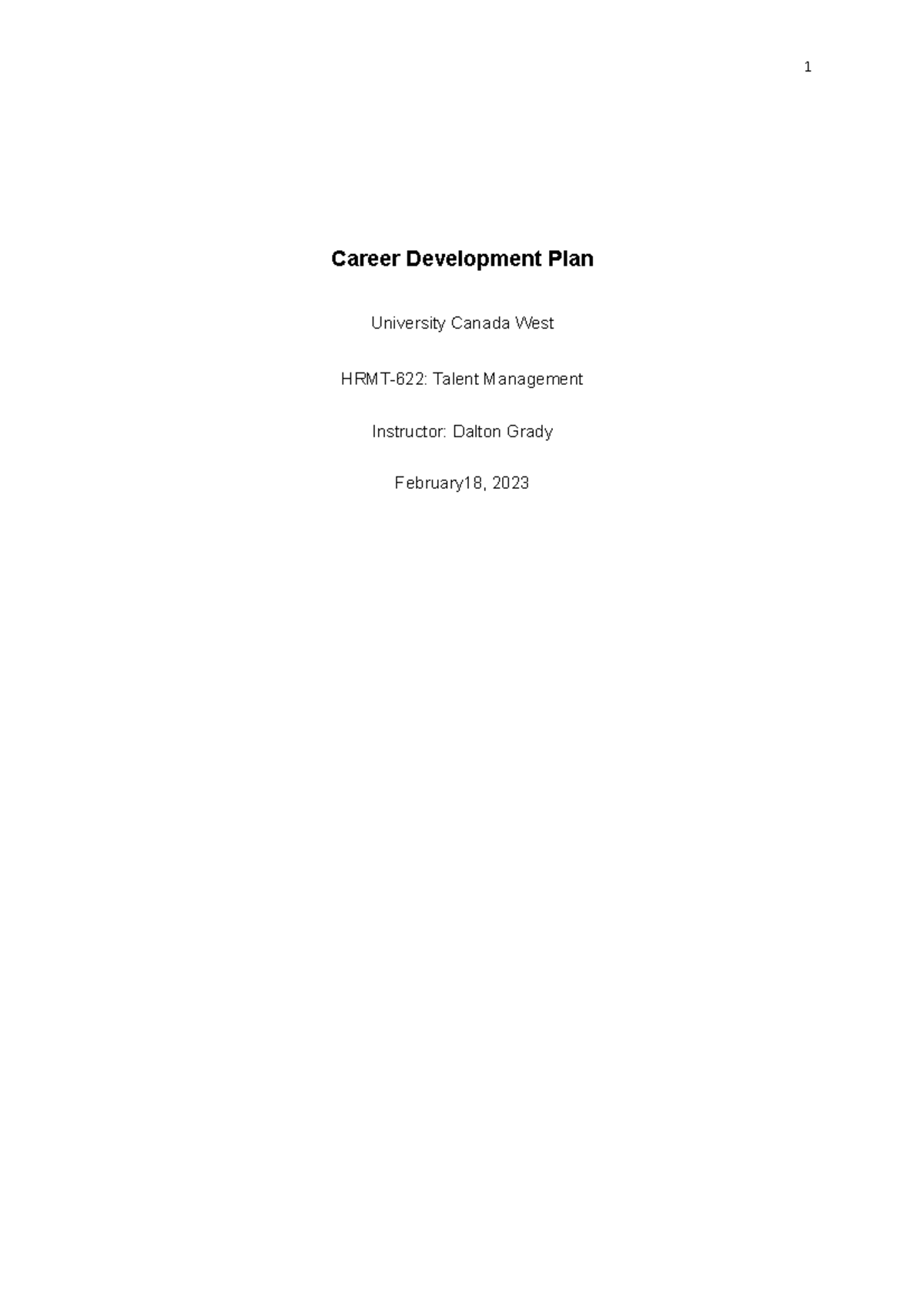 Career Development Plan for University Canada West - Studocu