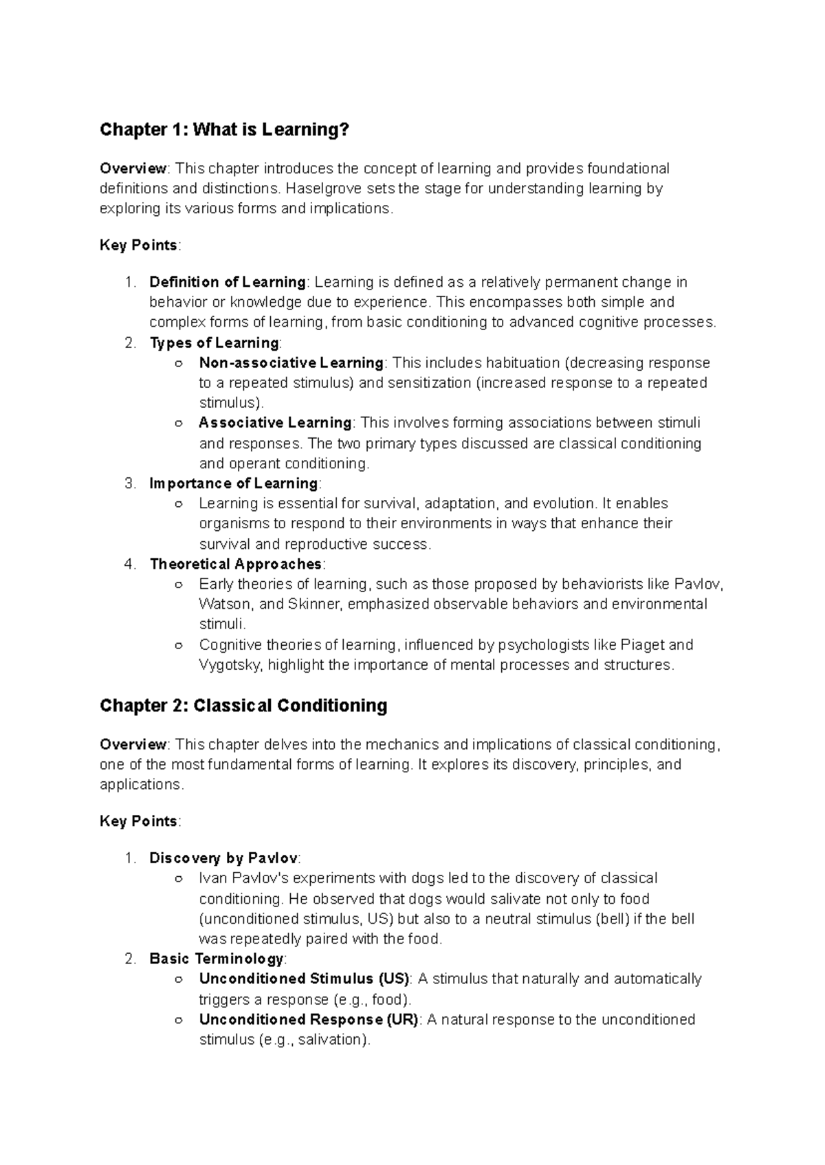 classical / operant conditioning basics - Chapter 1: What is Learning? Overview: This chapter ...