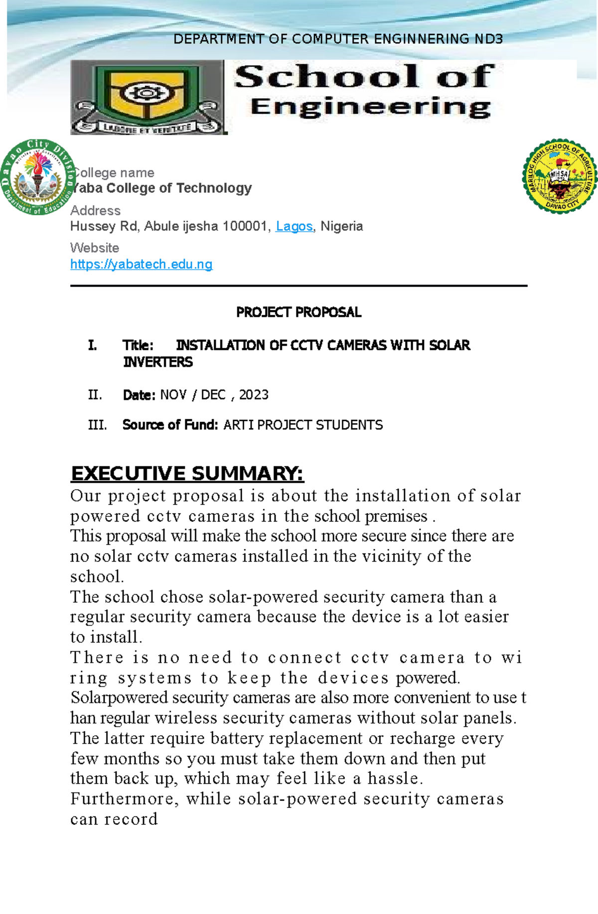 Project Group Proposal - DEPARTMENT OF COMPUTER ENGINNERING ND College ...