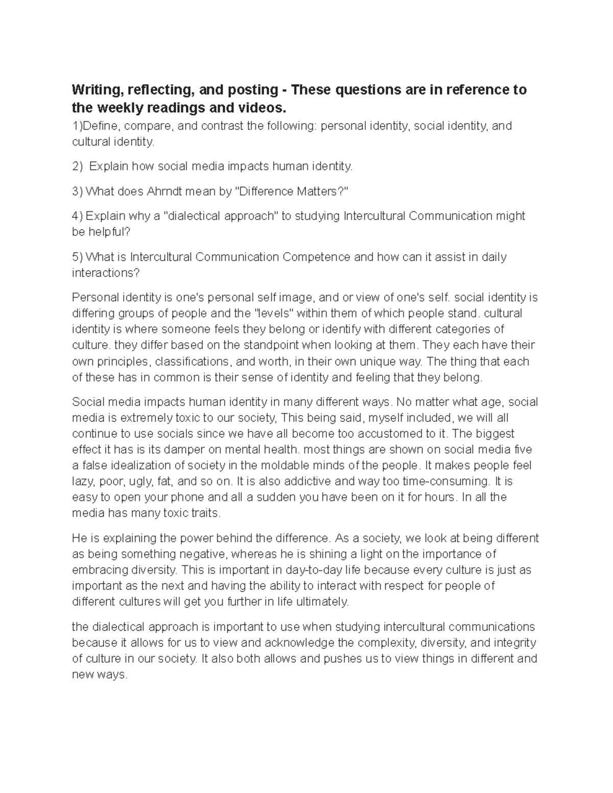 Week 2 Discussion(11) - Google Docs - Writing, reflecting, and posting - These questions are in ...