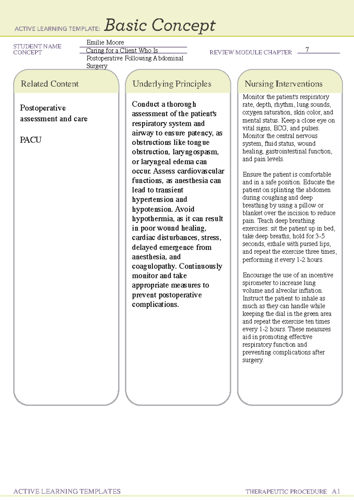 POST OP ATI Template - NUR123 - STUDENT NAME CONCEPT REVIEW MODULE ...
