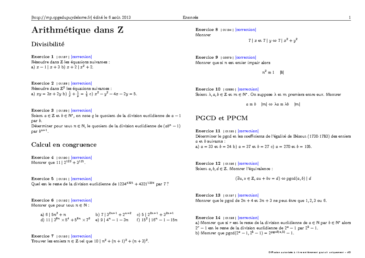 Exercice Algebre - [mp.cpgedupuydelome] édité le 6 août 2013 Enoncés 1 ...