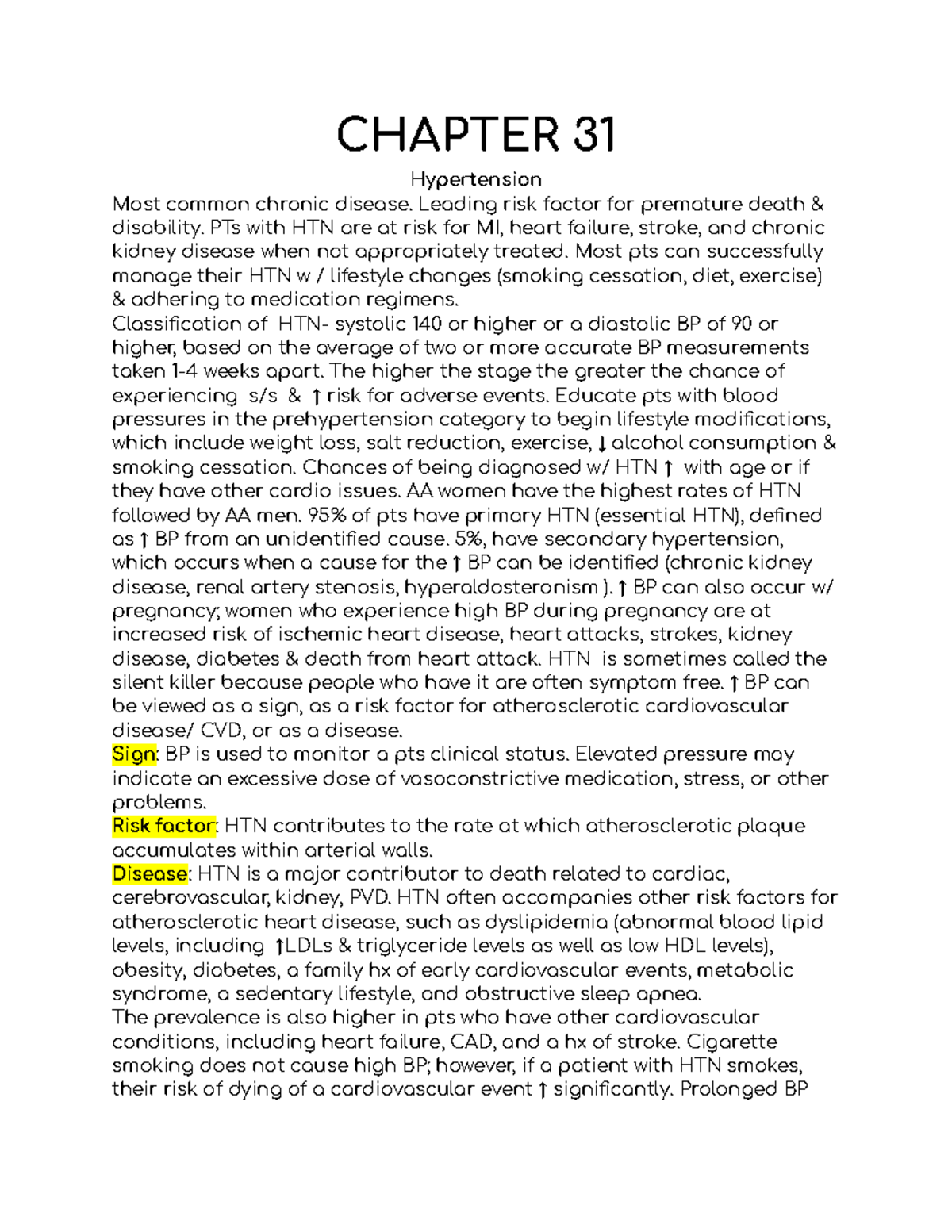 Chapter 31 hypertension - CHAPTER 31 Hypertension Most common chronic ...