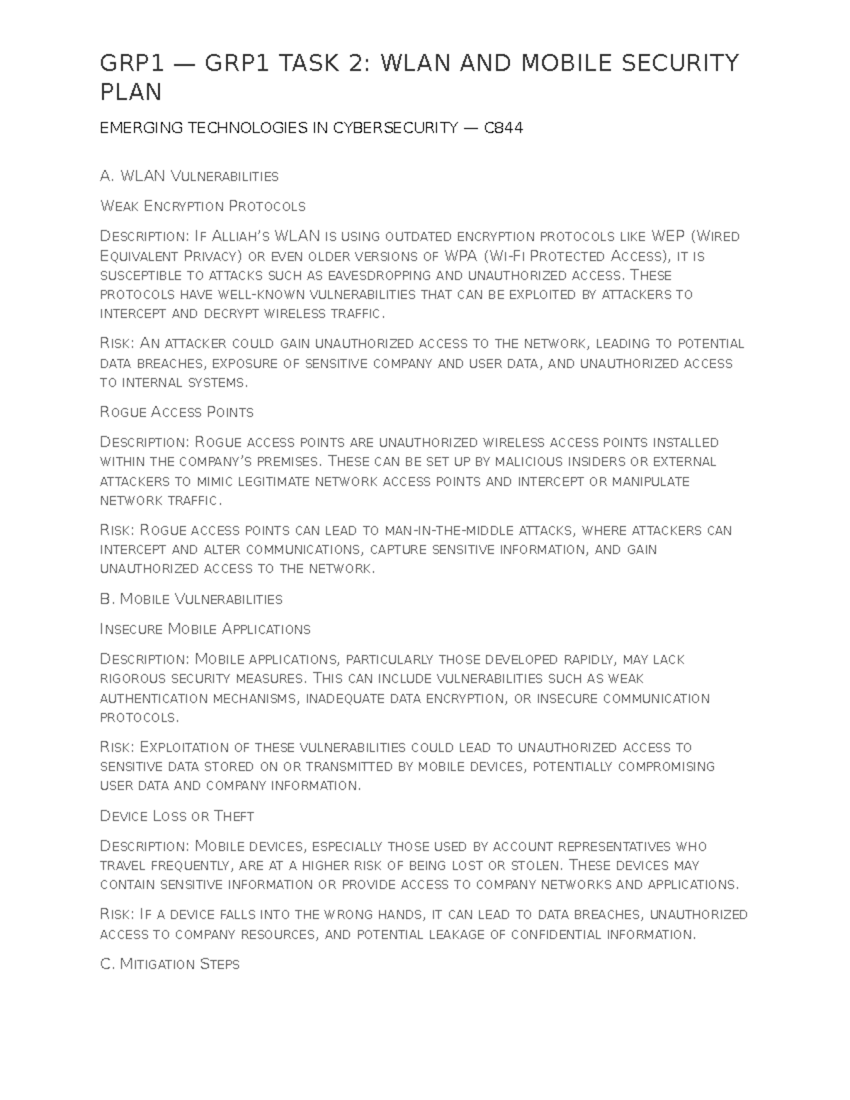 GRP1 TASK 2 WLAN AND Mobile Security PLAN - PLAN EMERGING TECHNOLOGIES ...