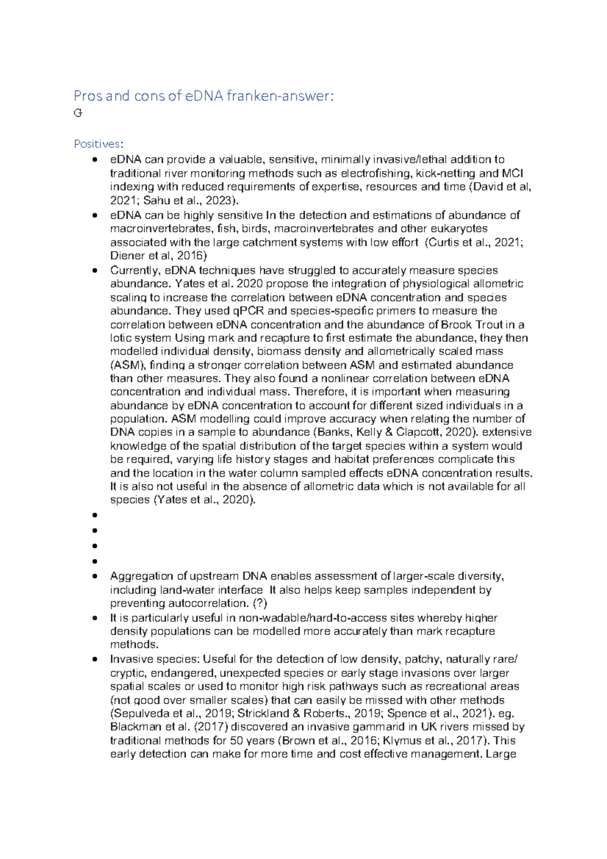 EXAM 1 e DNA seminar notes copy - Pros and cons of eDNA franken-answer ...
