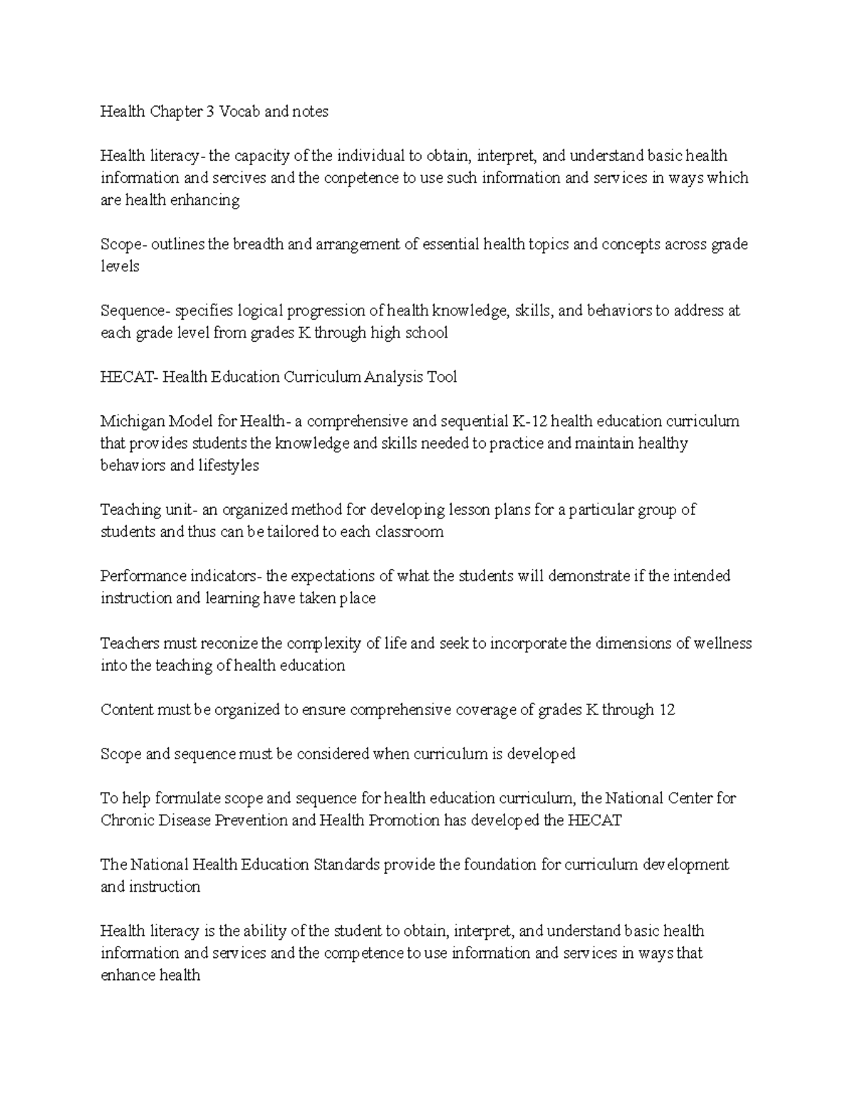 Health Chapter 3 Vocab and notes - Health Chapter 3 Vocab and notes ...