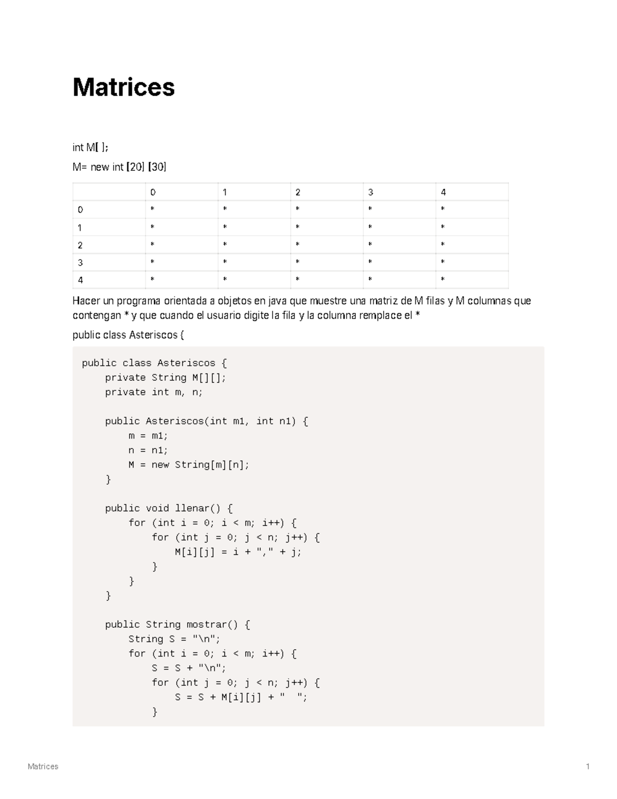 Matrices - Apuntes tomados en clases - Matrices 1 Matrices int M ; M ...
