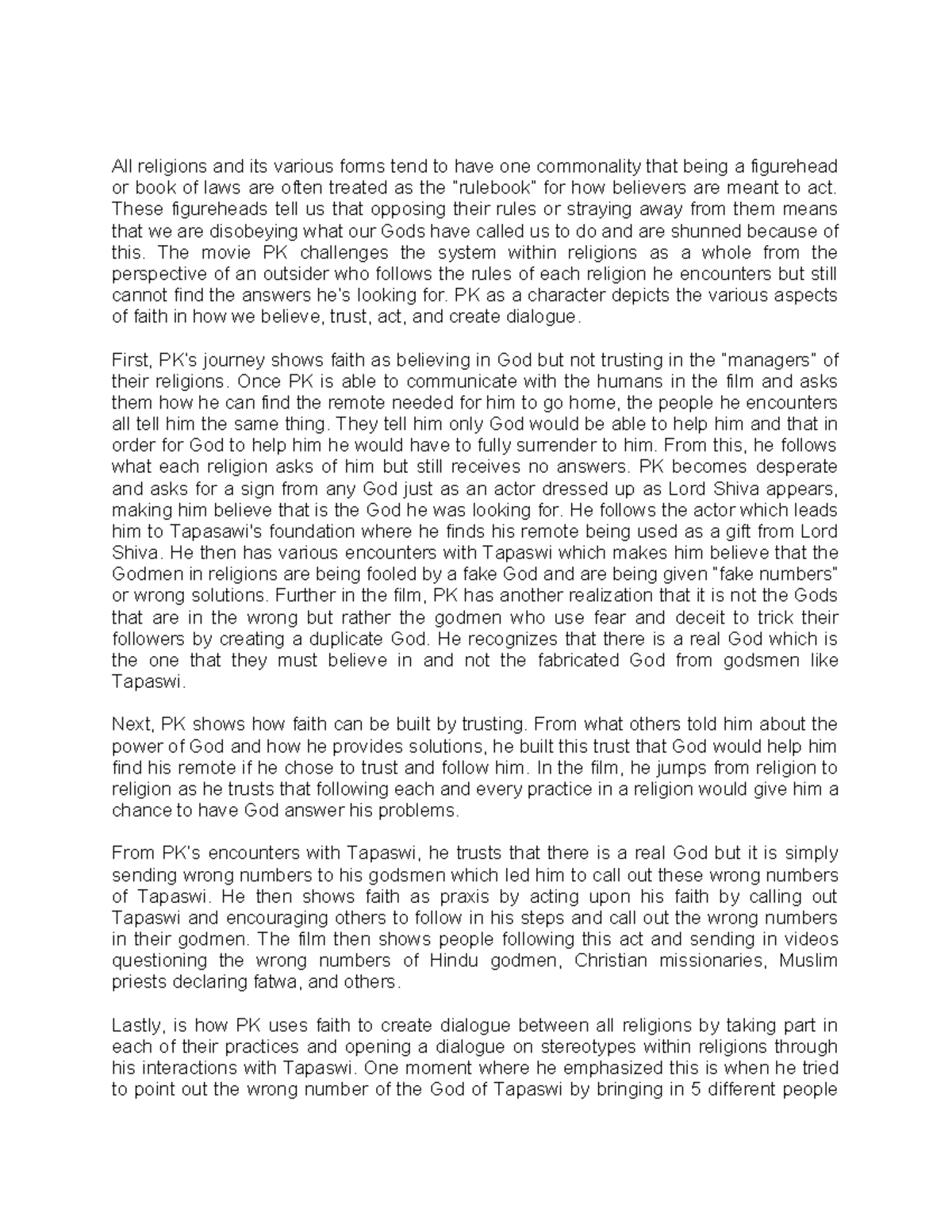 LCFAITH PK Movie Reflection Paper 2 - All religions and its various ...