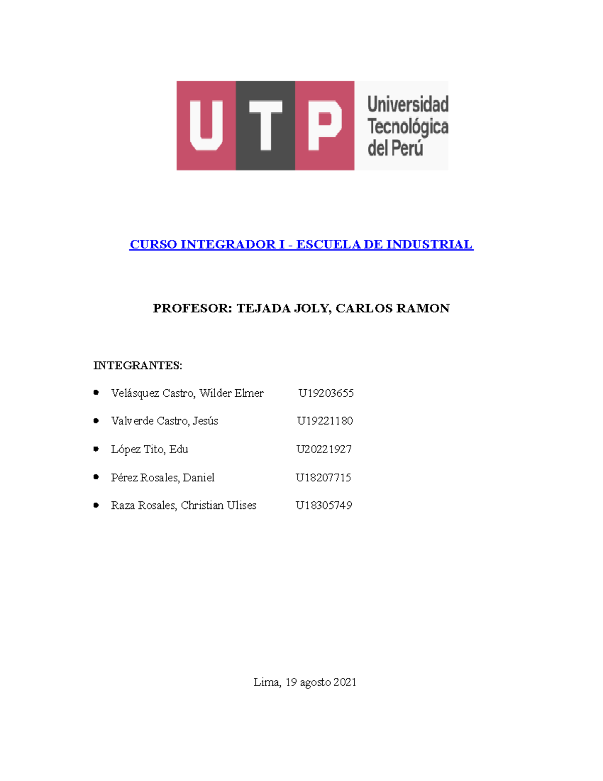 Curso Integrador semana 1 - CURSO INTEGRADOR I - ESCUELA DE INDUSTRIAL ...
