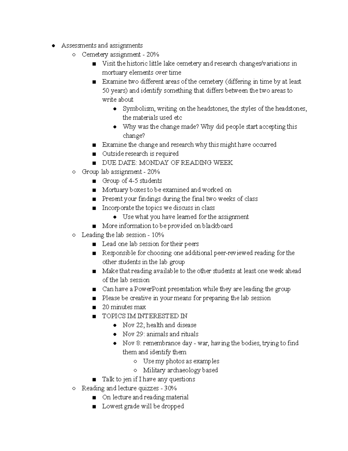 Sept 10 first lecture information - Assessments and assignments ...
