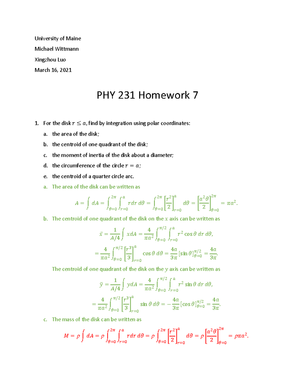PHY 231 Homework 7 - University of Maine Michael Wittmann Xingzhou Luo March 16, 2021 PHY 231 ...