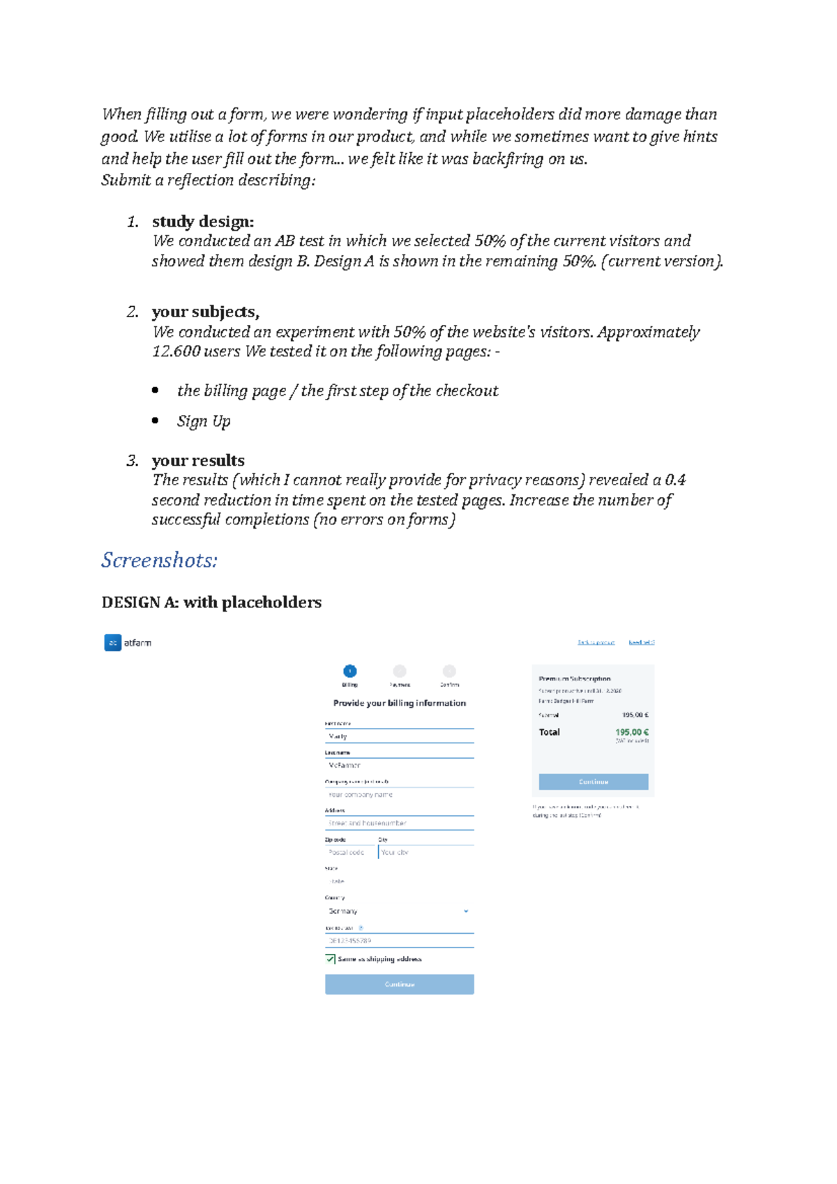 Madhulika Srivastava AB Testing - When filling out a form, we were ...