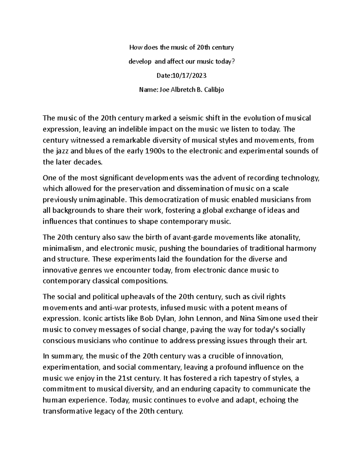 How does the music of 20th century - How does the music of 20th century ...