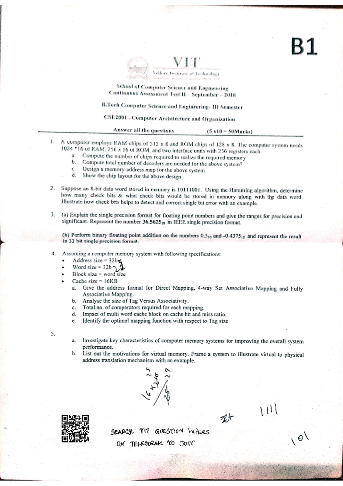 CSE2001 CAT2 2018 1 - Computer architecture and desih=gn - Studocu