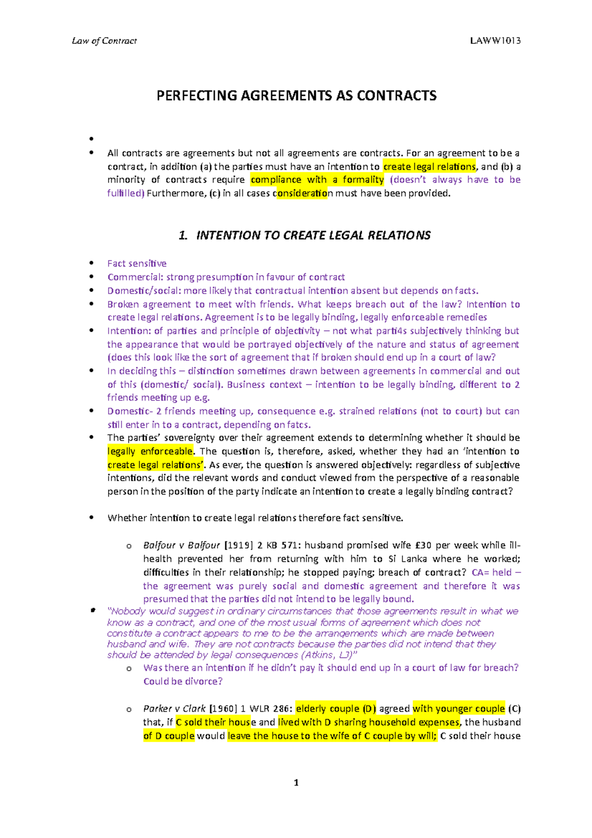Perfecting agreements- contract law - PERFECTING AGREEMENTS AS ...
