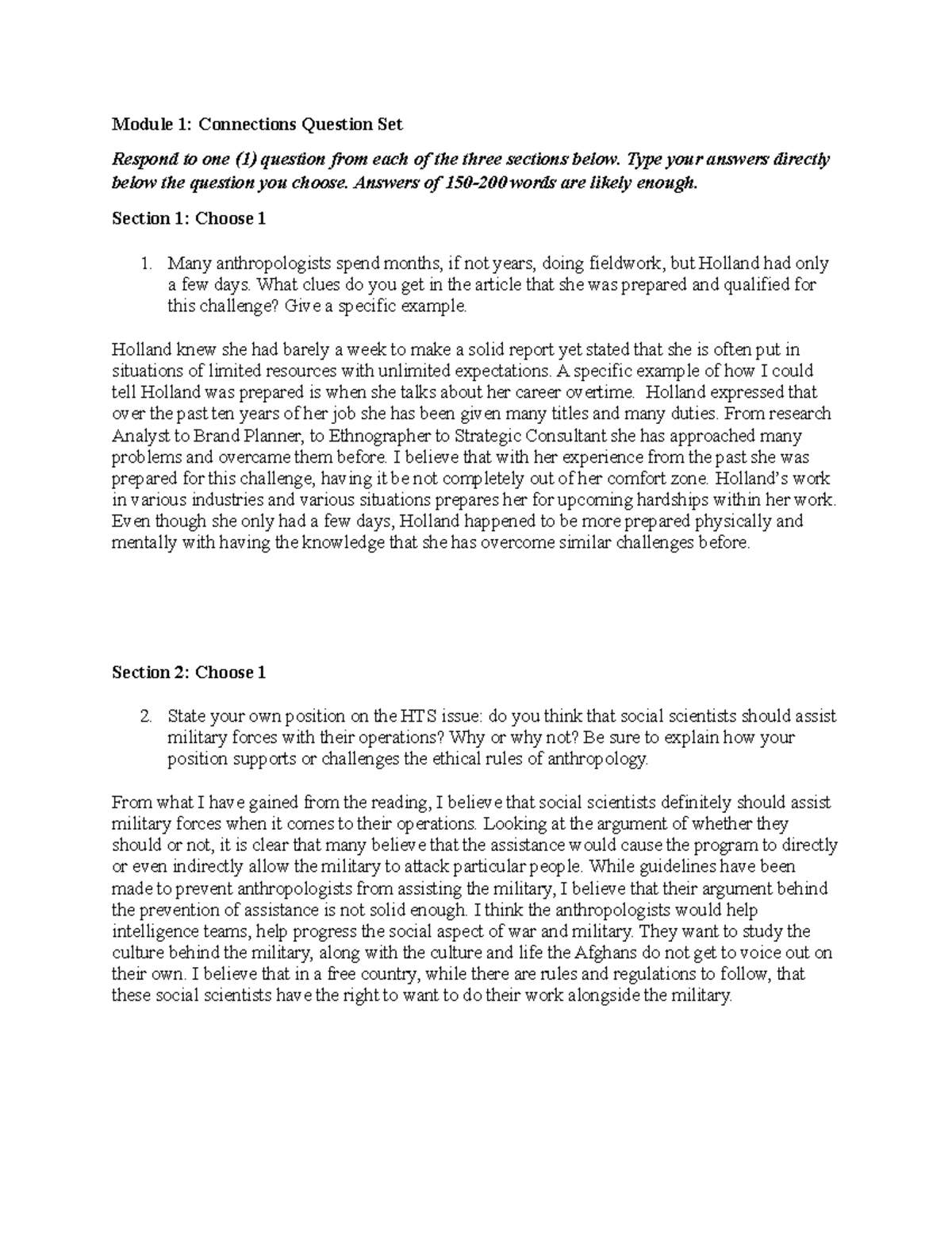 Module 1 Connections Question Set - Type your answers directly below ...