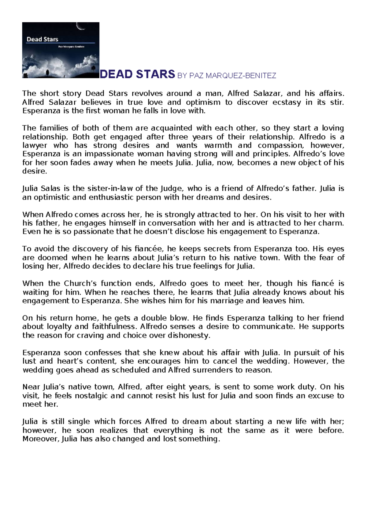short story reference - DEAD STARS BY PAZ MARQUEZ-BENITEZ The short ...