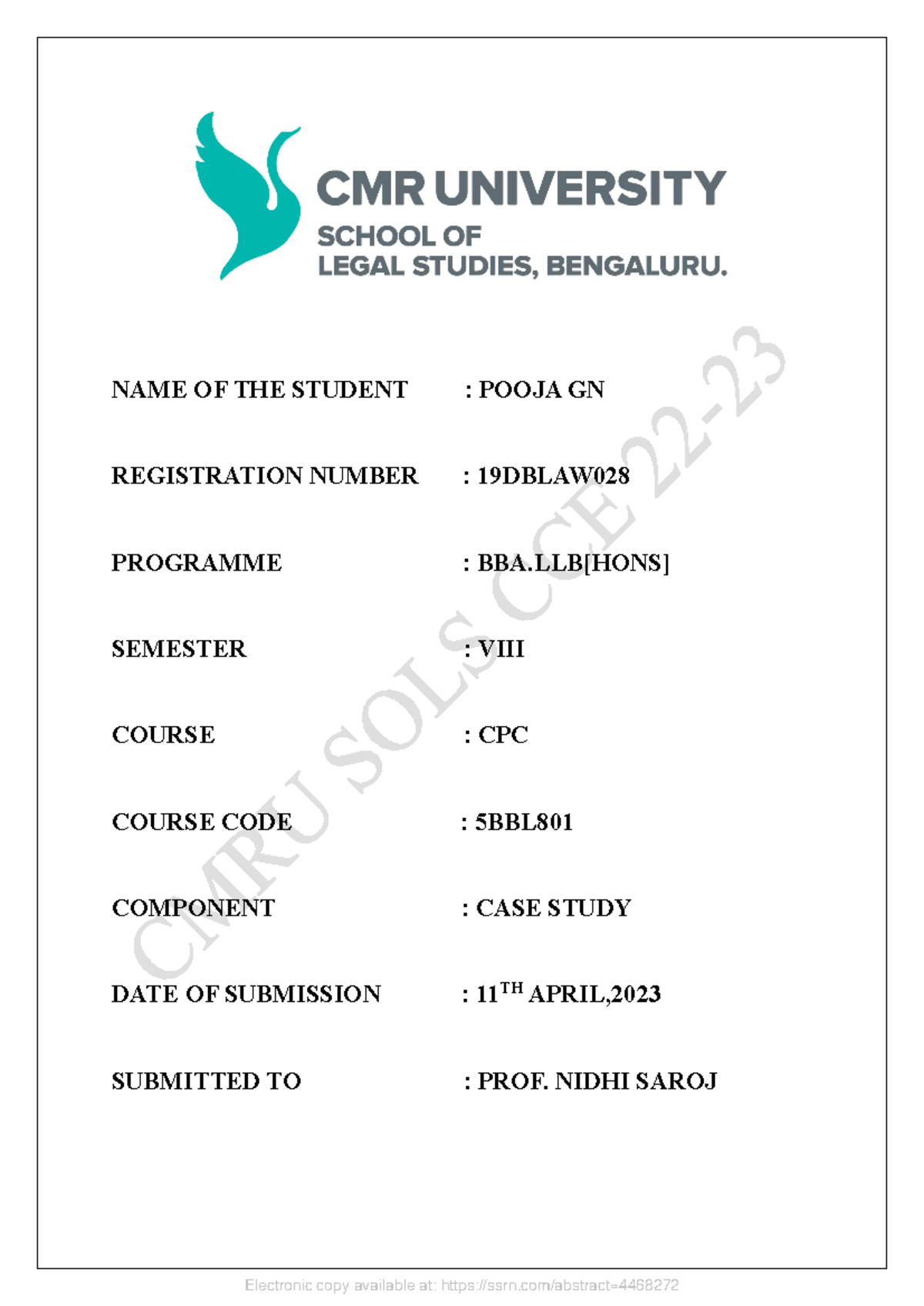 SSRN-id4468272 - NAME OF THE STUDENT : POOJA GN REGISTRATION NUMBER ...