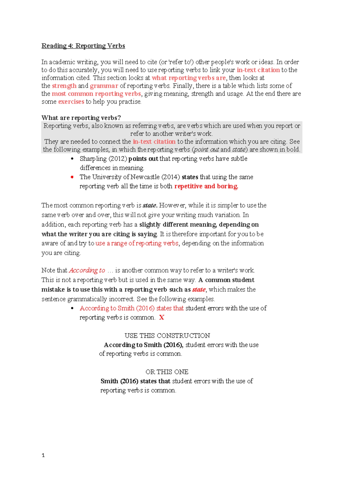 Reading 4 Reporting Verbs-1 - Reading 4: Reporting Verbs In academic ...