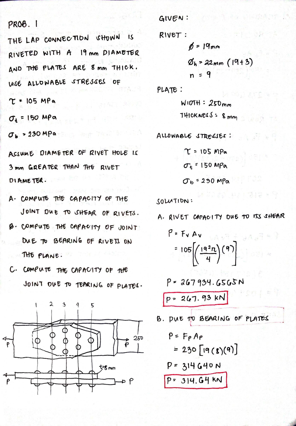 Steel Design Assignment - GIVEN : PROB. I THE LAP CONNECTION SHOWN IS ...
