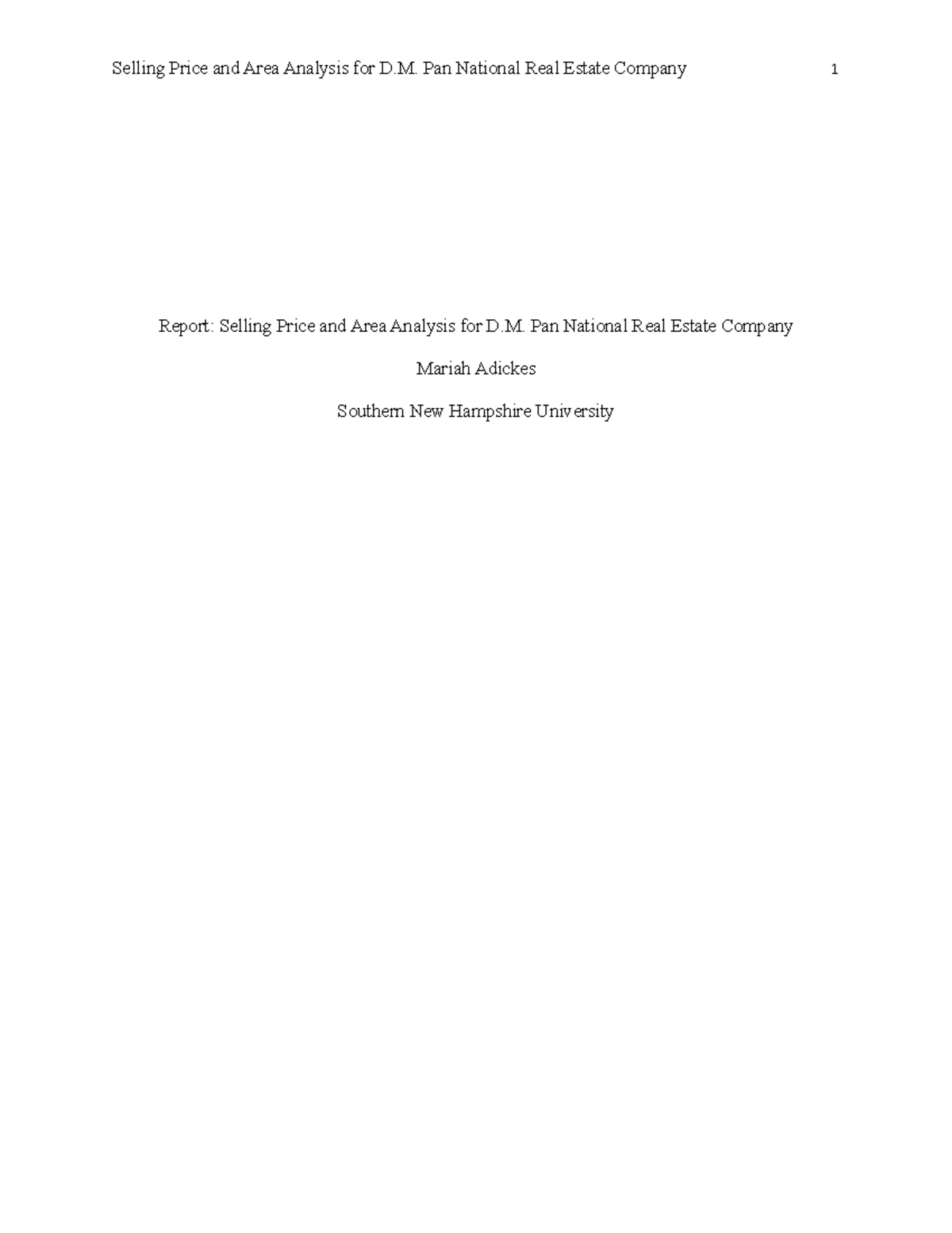 MAT 240 Module Two Assignment - Selling Price and Area Analysis for D ...