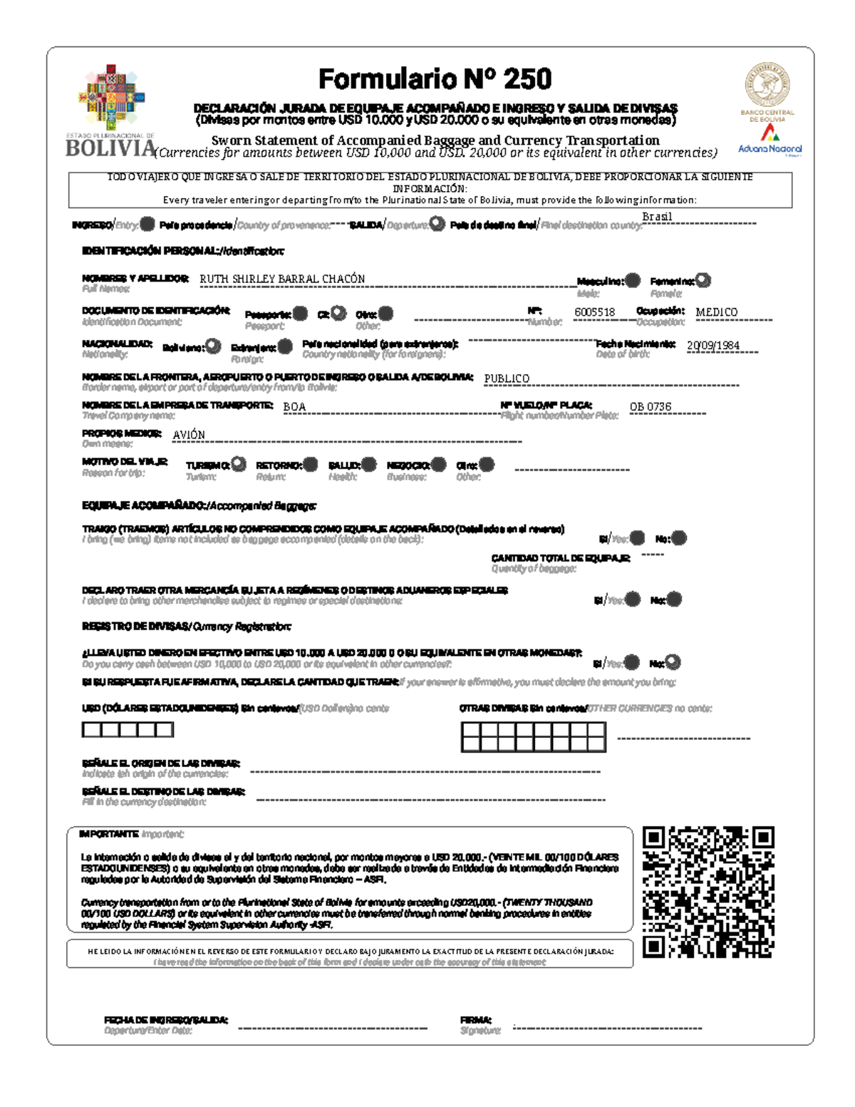 Anbsw 01.aduana - Bdbdks amskdd - Formulario Nº 250 DECLARACIÓN JURADA ...