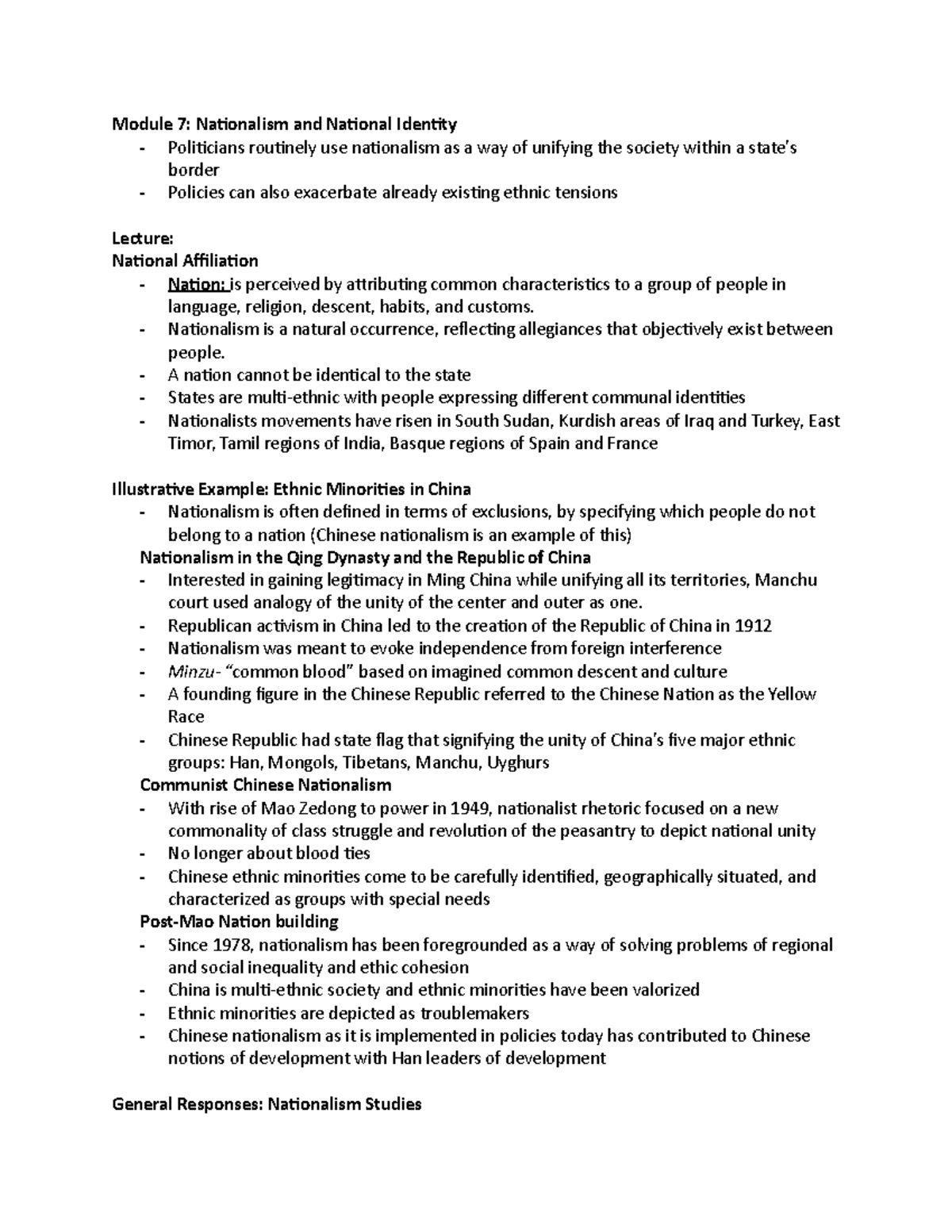 Module 7 notes - Nationalism and National Identity - Module 7 ...