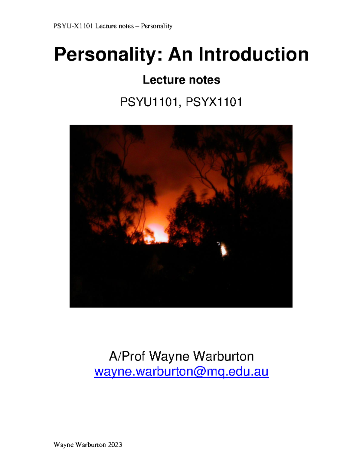 PSY U-X1101 2023 Weeks 6 and 7 Lectures 11 to 14 Notes - Personality ...