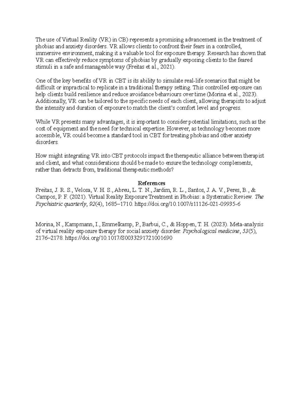 DQ- 4.2.4 - DQ 4.2.4 - The use of Virtual Reality (VR) in CB ...