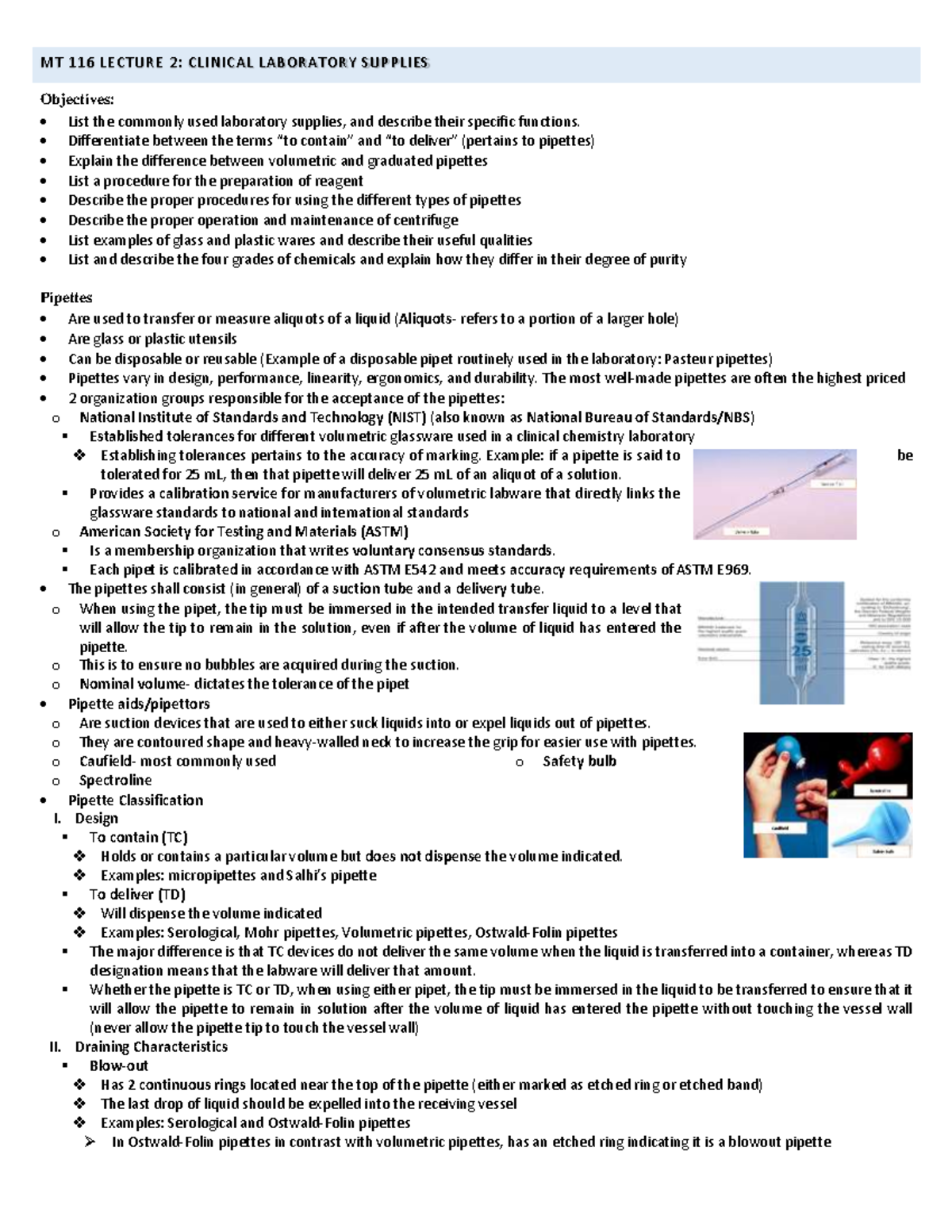 Clinical Laboratory Supplies - MT 1 16 LECTURE 2 : CLINICAL LABORATORY ...