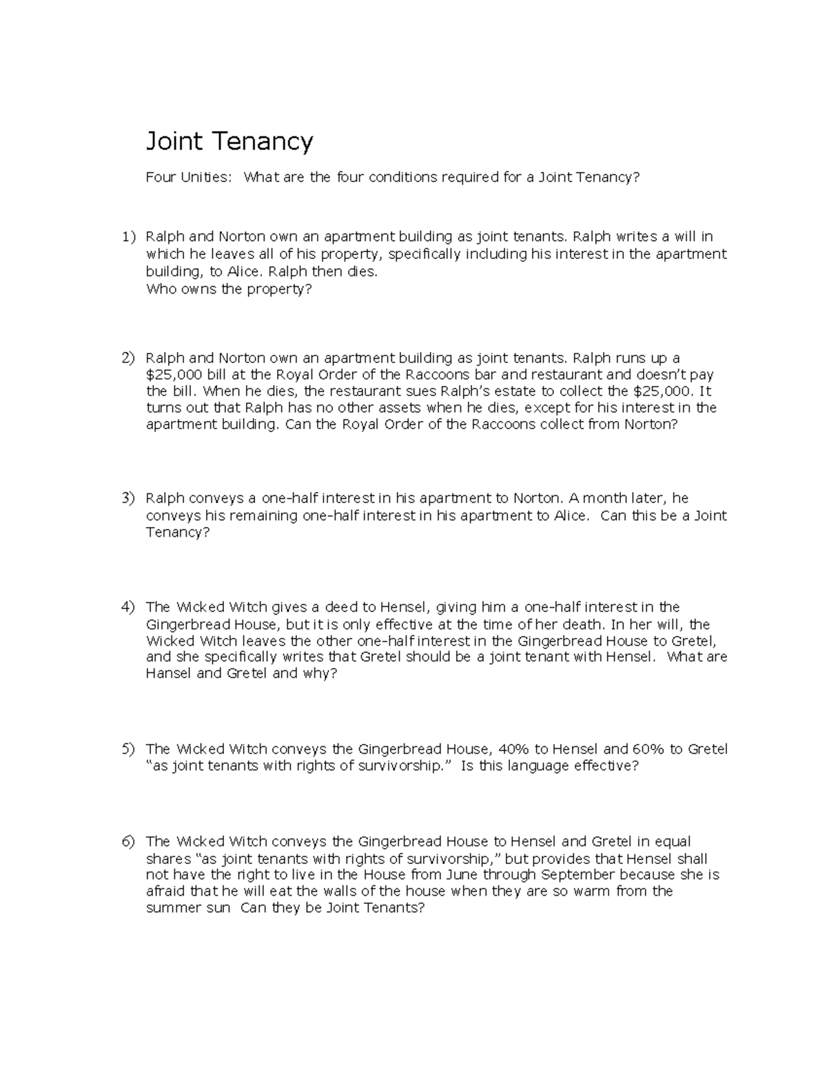 Joint Tenancy class exercise Joint Tenancy Four Unities What Are The joint-tenancy-class-exercise-joint-tenancy-four-unities-what-are-the