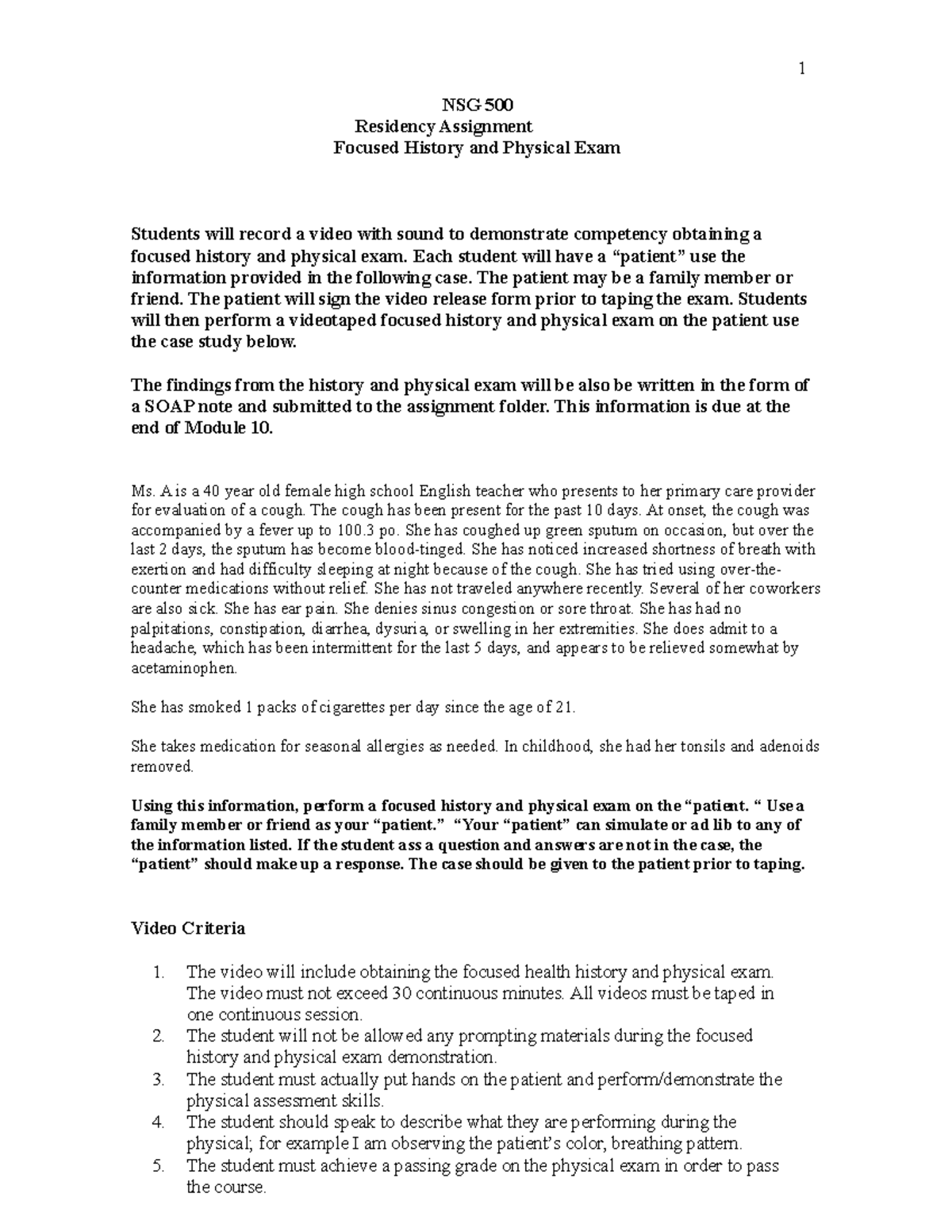Residency Assignment Instructions Update Fall 22 - NSG 500 Residency ...