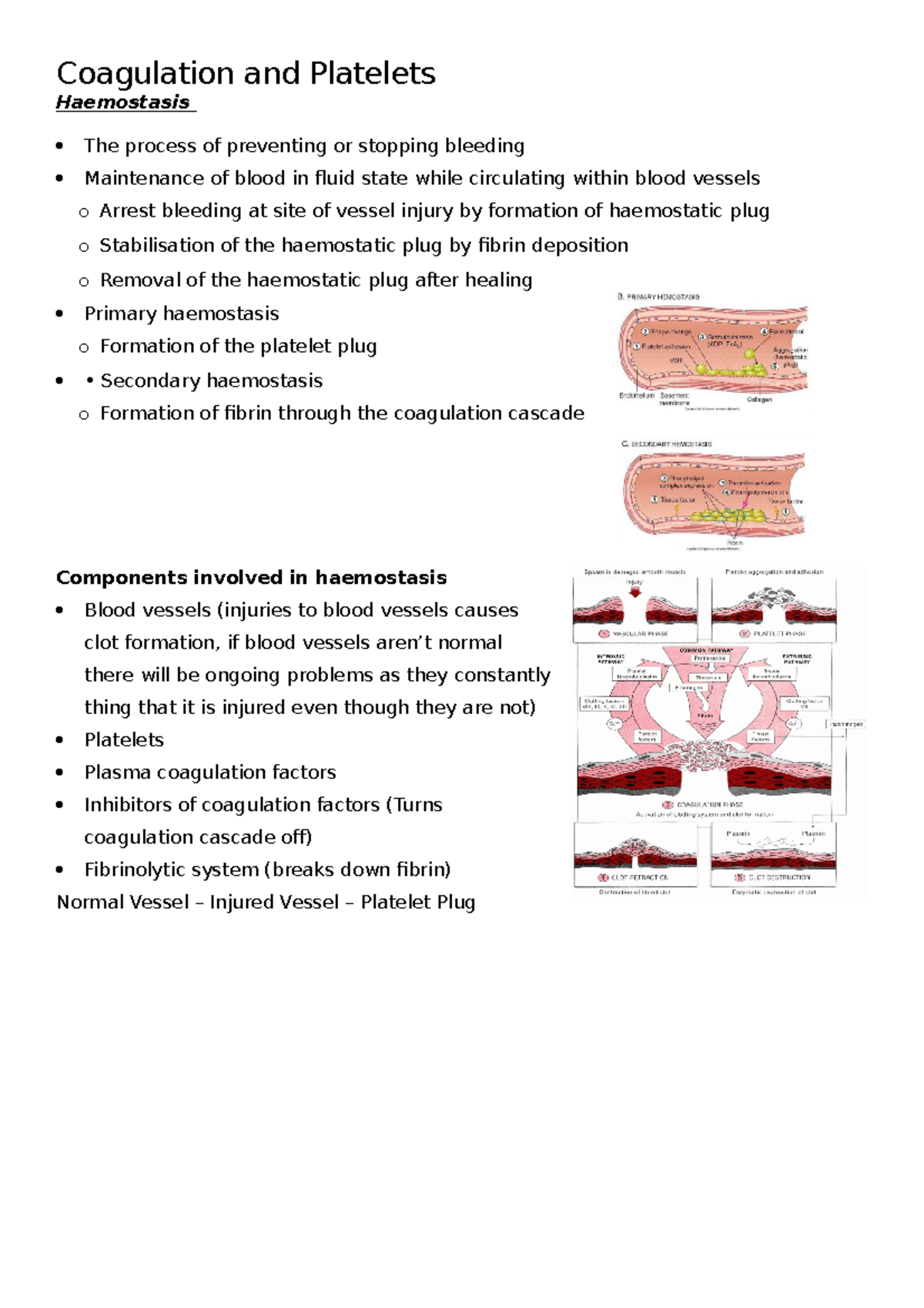 Coagulation & Platelet - Lecture notes 8 - Coagulation and Platelets ...