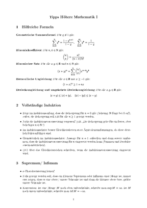 Formelsammlung Mathematik 2 - Höhere Mathematik I - RWTH Aachen - Studocu