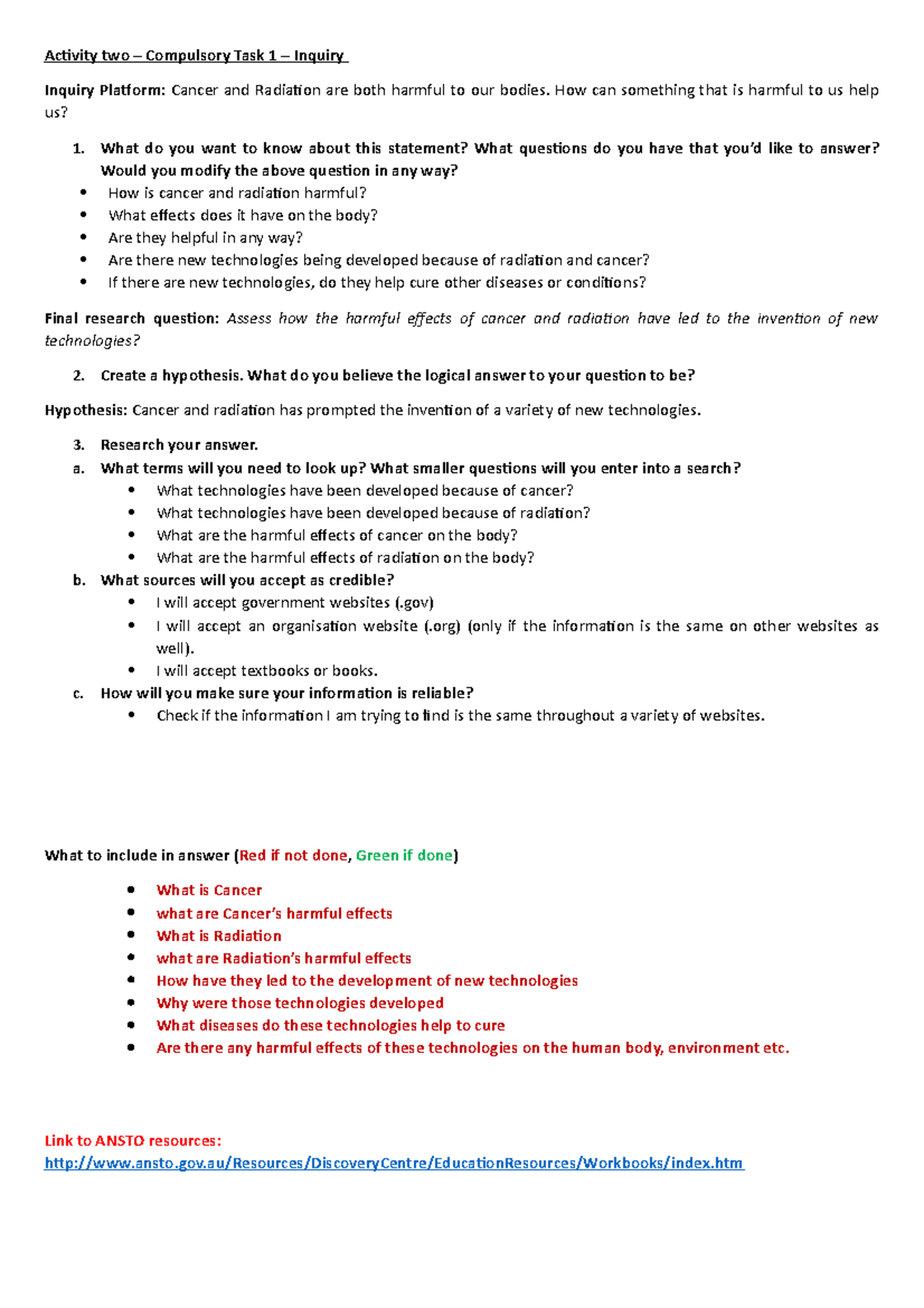 Inquiry question - Activity two – Compulsory Task 1 – Inquiry Inquiry ...