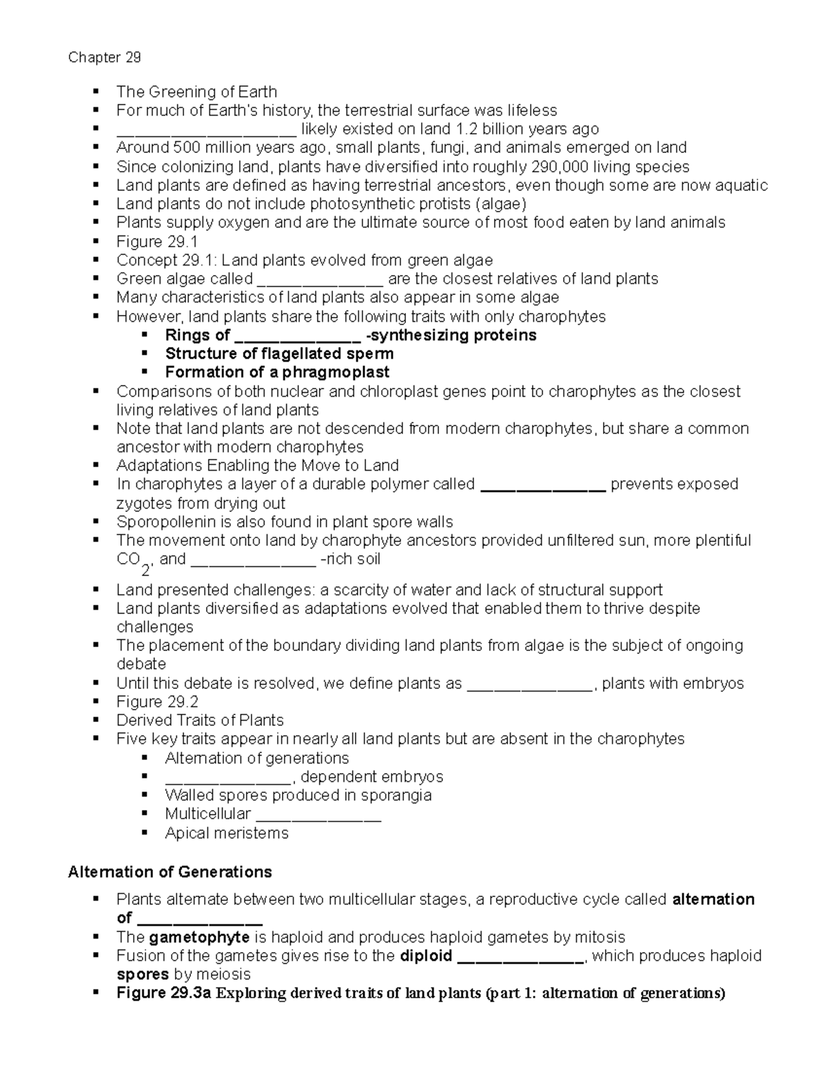 Chapter 29 notes - Harvill - Chapter 29 The Greening of Earth For much ...