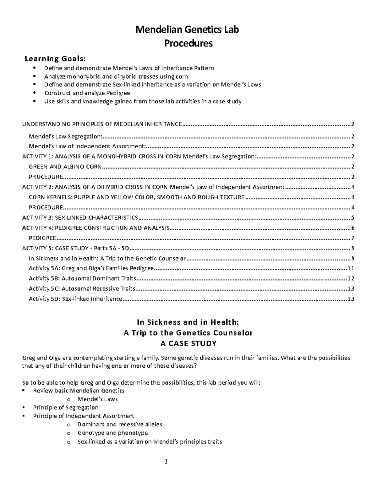 F21 08 Genetics Lab Procedures - Mendelian Genetics Lab Procedures ...