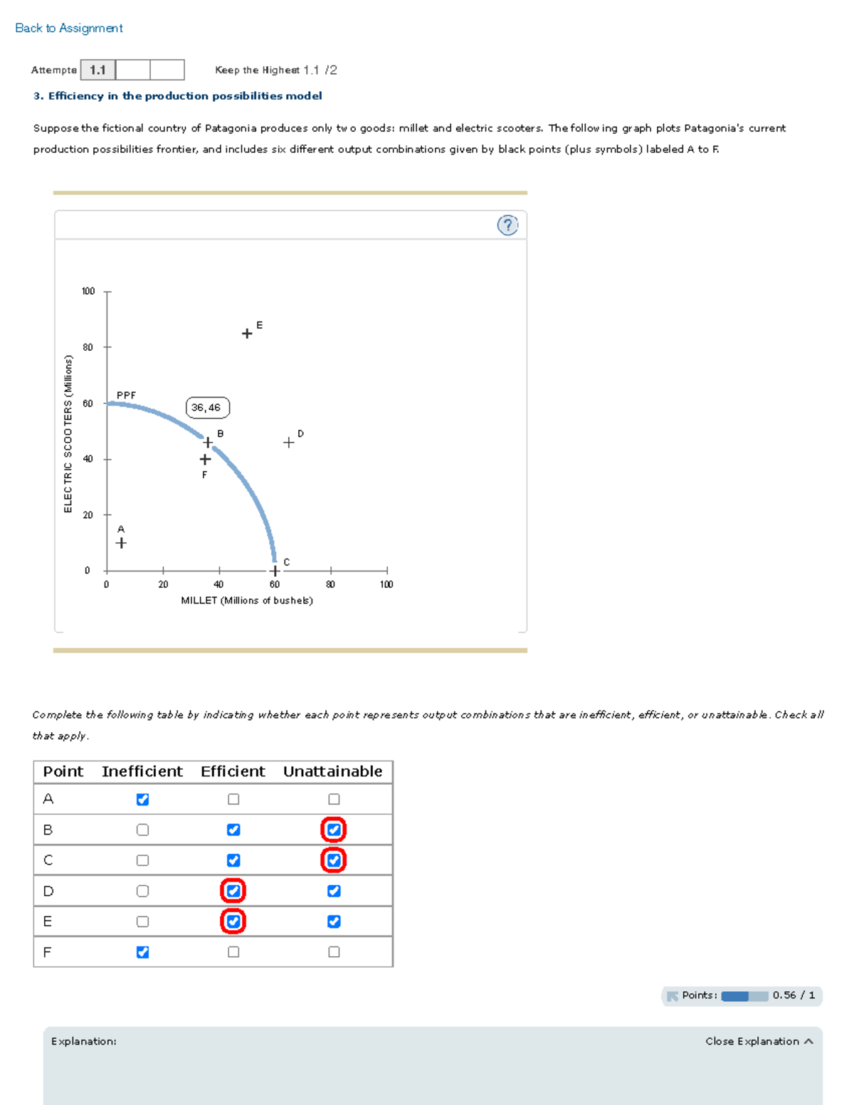 3. Efficiency in the production possibilities model - Points: 0 / 1 ...