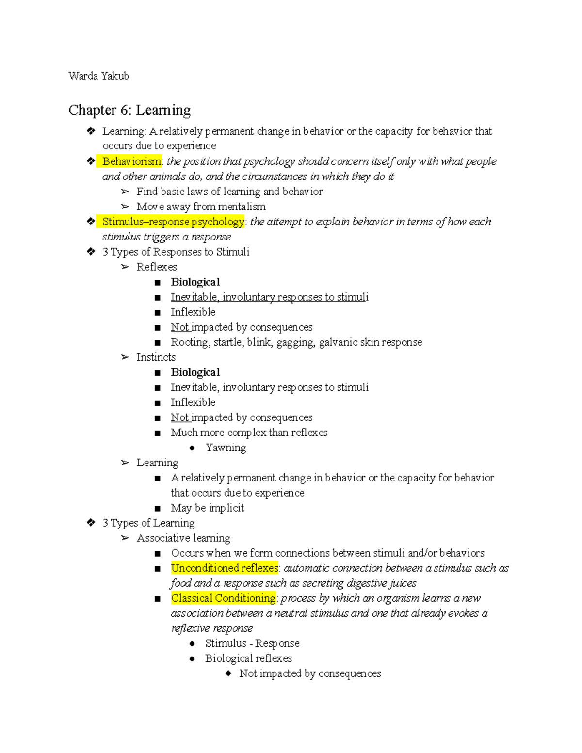 Chapter 6 Notes - Warda Yakub Chapter 6: Learning Learning: A ...