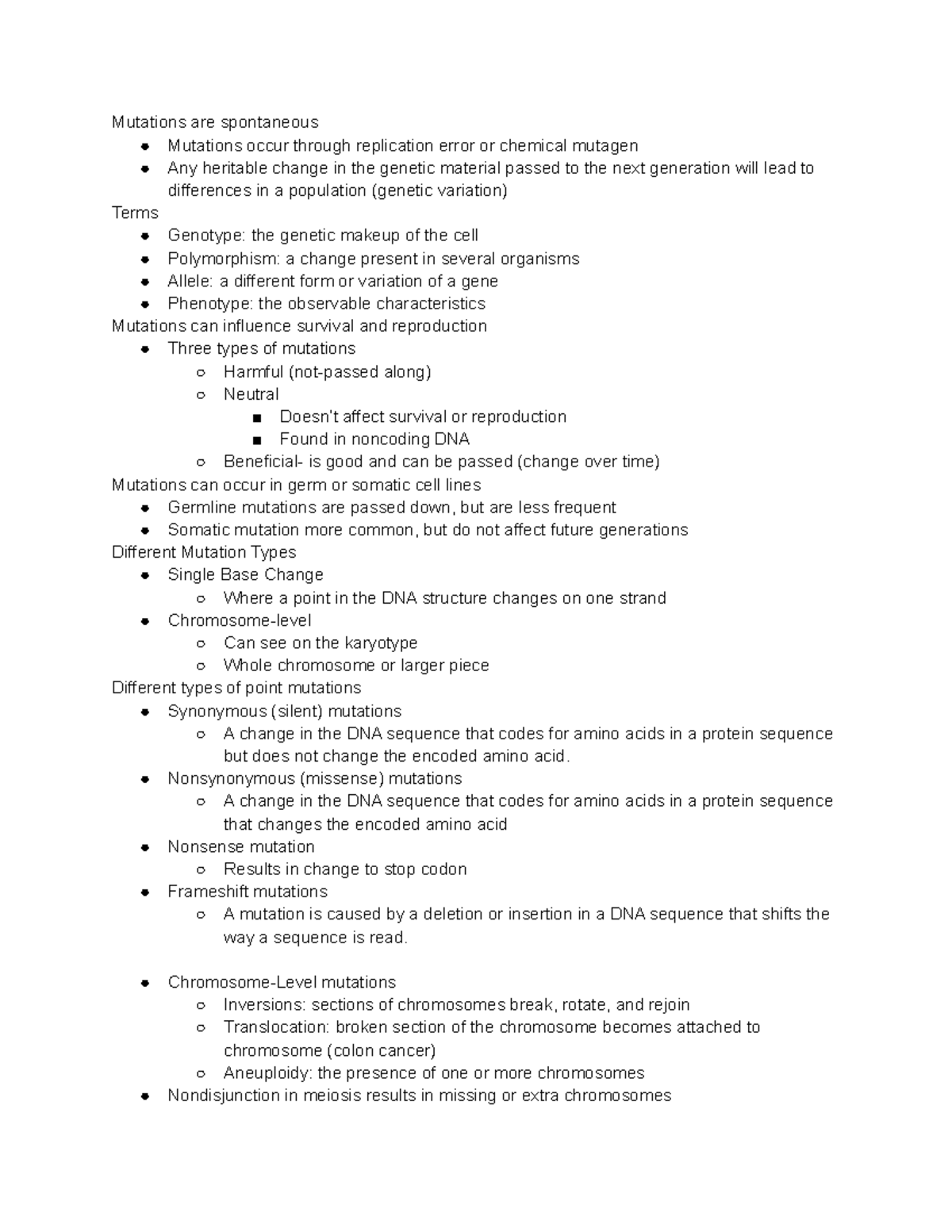 Chapter 14 (bio) - Mutations - Mutations are spontaneous Mutations ...