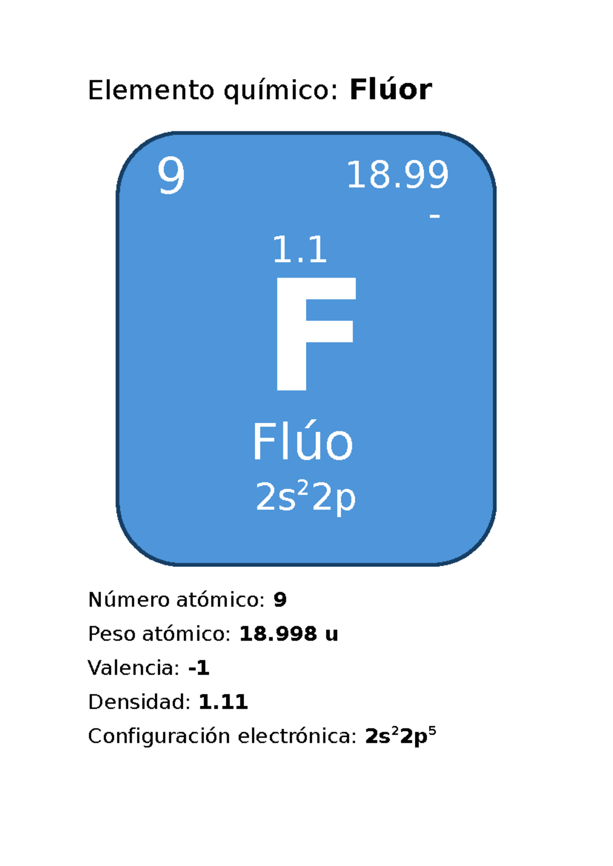 Fluor - Elemento químico - Elemento químico: Flúor Número atómico: 9 ...