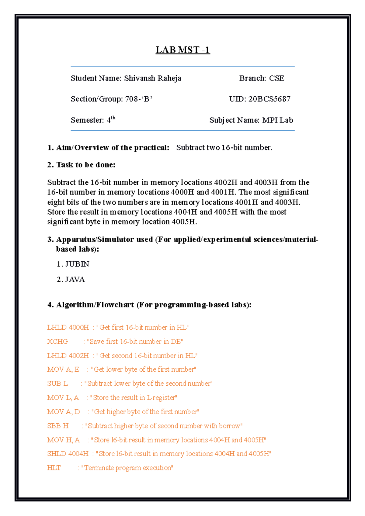 LAB MST MPI - LAB MST MPI - LAB MST - Student Name: Shivansh Raheja Branch: CSE Section/Group ...