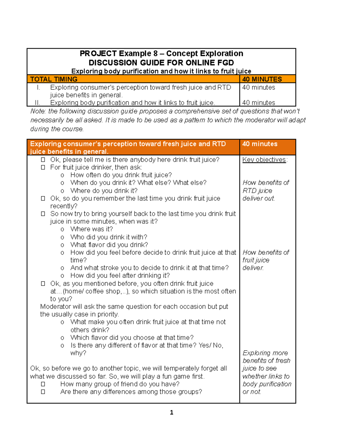 Discussion Guide Example - PROJECT Example 8 – Concept Exploration ...