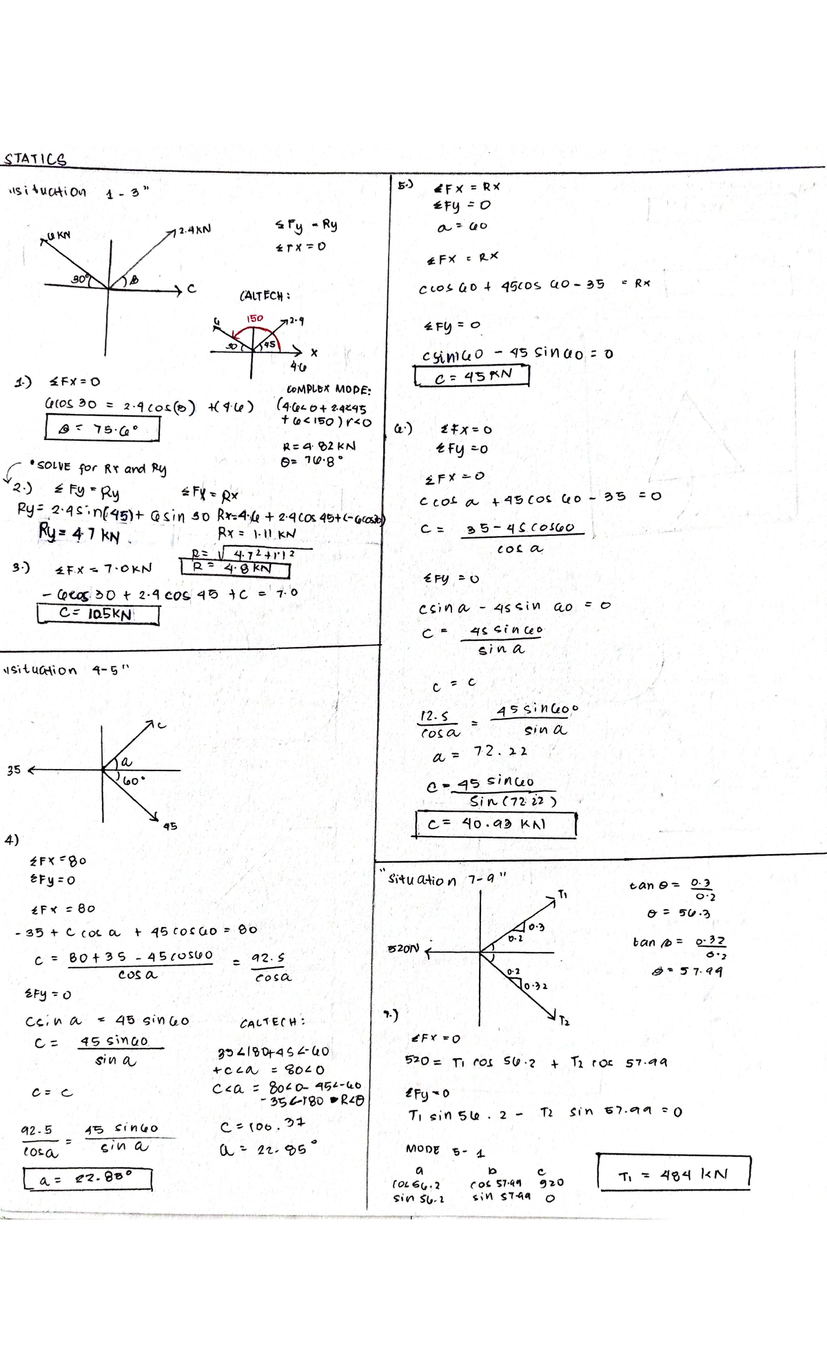 Statics Solution 1-96 - STATICS 5.) isituation 2 Sty Ry UKN EFX R RX 30 ...