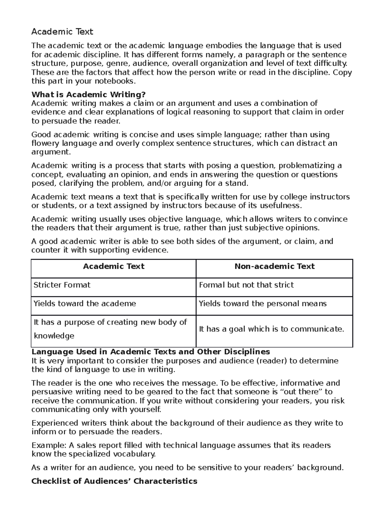 Academic Text - Academic Text The academic text or the academic ...