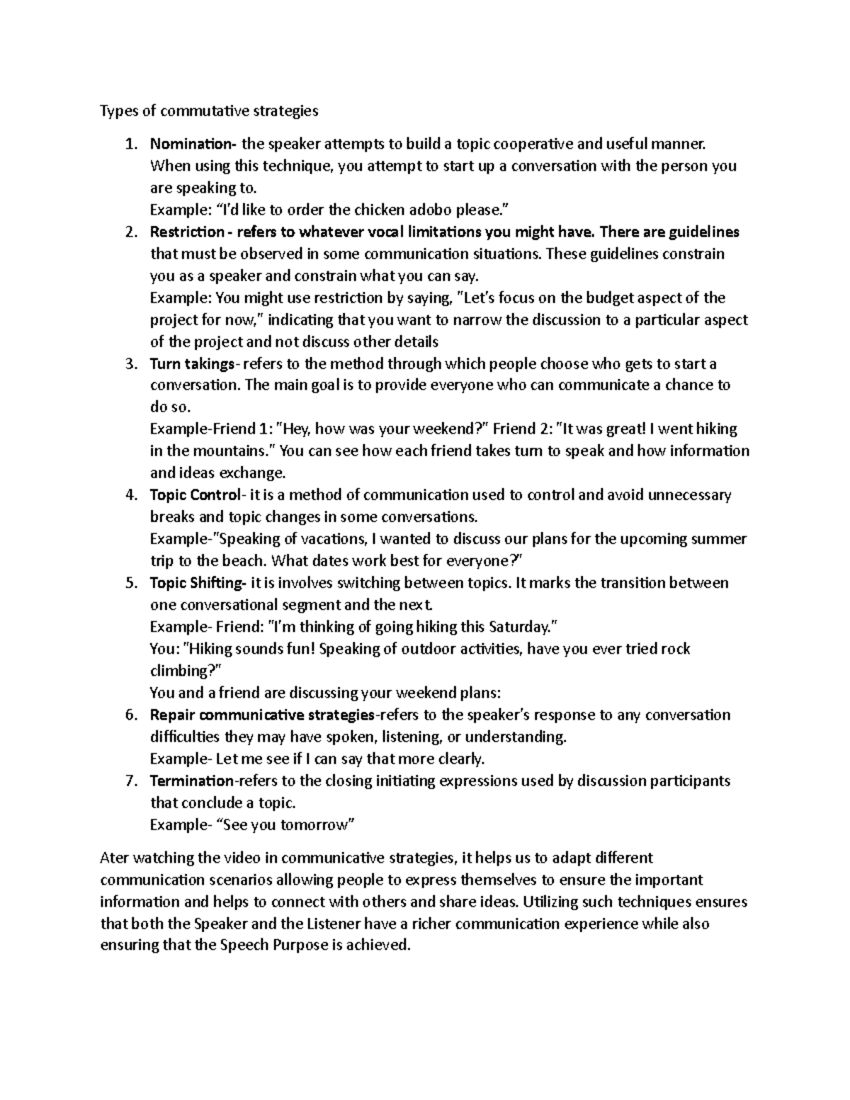 7 Types of Communicative Strategies - Types of commutative strategies 1 ...