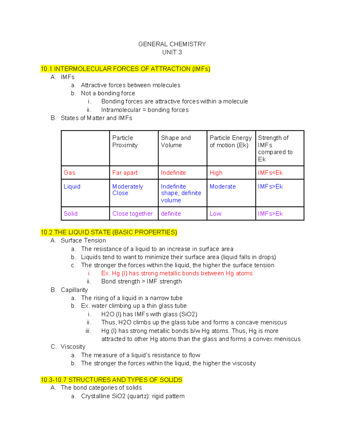 General Chemistry Week 7 Notes - GENERAL CHEMISTRY UNIT 3 10 ...