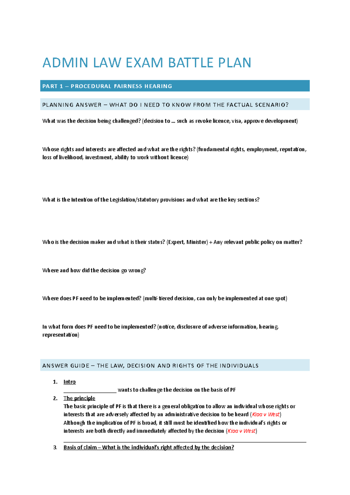 Exam answer plan - answer plans for procedural fairness, bias and ...