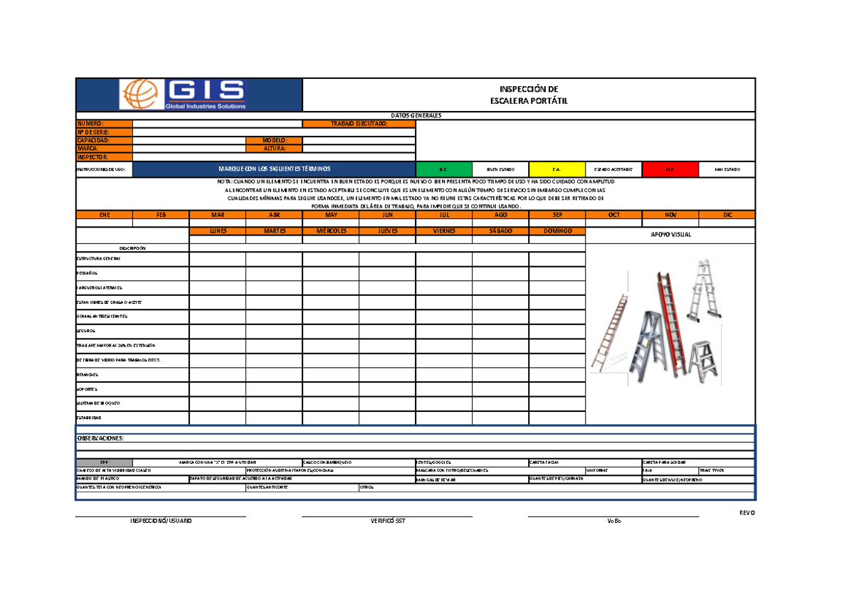 Checklist de escaleras portátiles - NUMERO: N° DE SERIE: CAPACIDAD ...