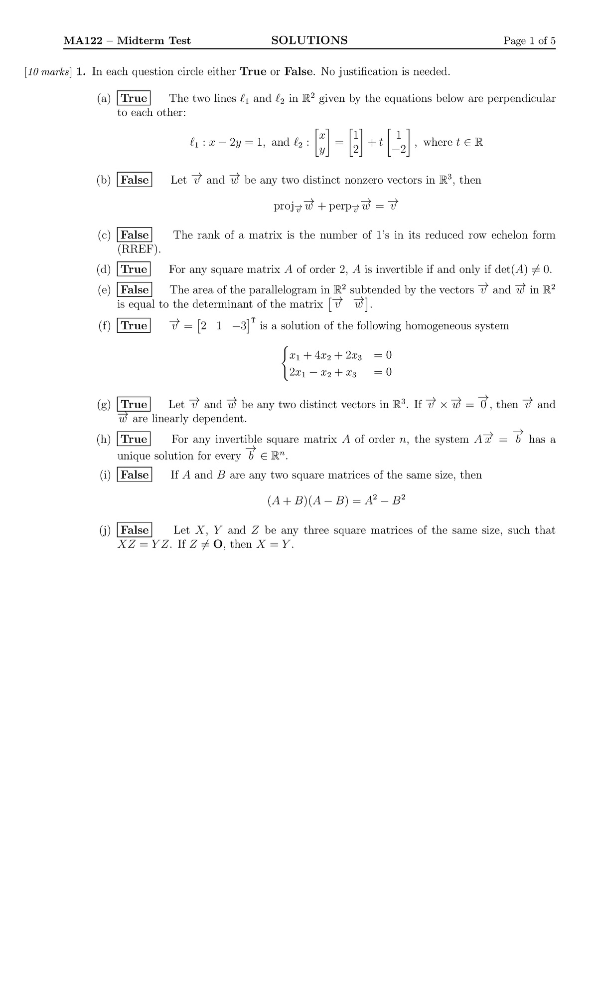 MA122-Winter-23-Mid-Solutions - [10 marks] 1. In each question circle ...